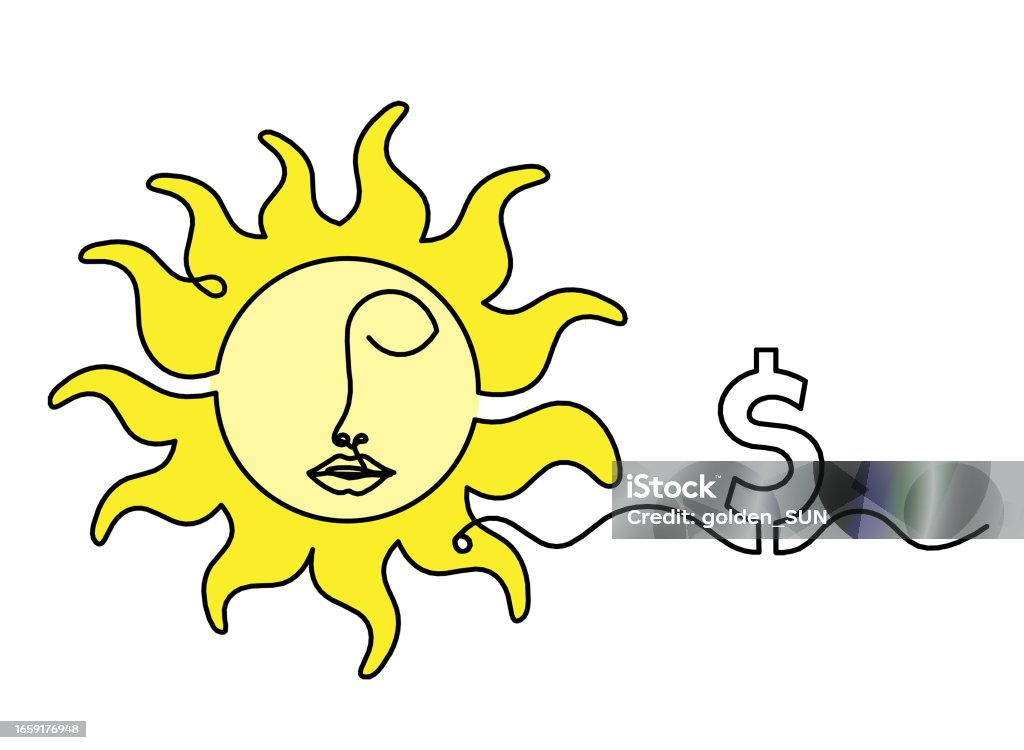 Couleur Abstraite Face Solaire Avec Dollar Comme Dessin Au Trait Sur