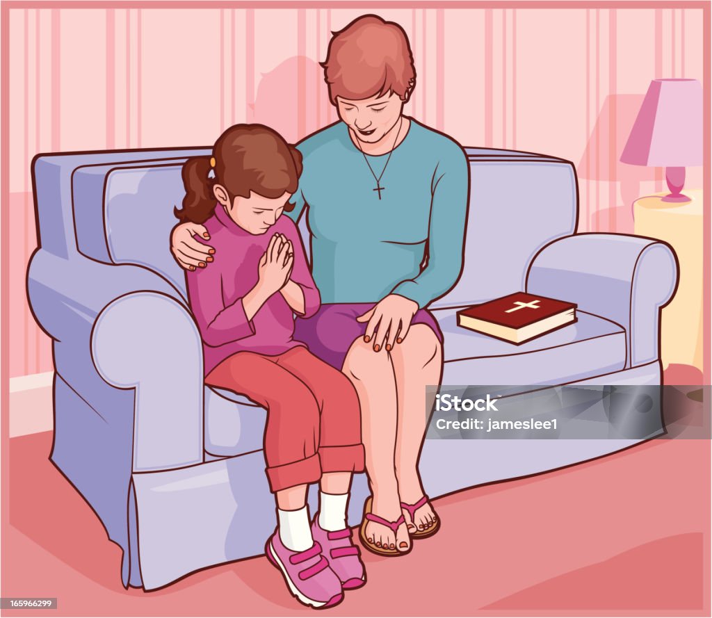 Mum 및 딸이다 기도하기 기도하기에 대한 스톡 벡터 아트 및 기타 이미지 기도하기 소녀 가족 Istock