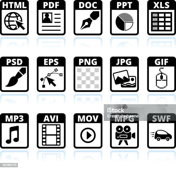 Tipe File Dan Format Set Ikon Vektor Hitam Putih Ilustrasi Stok Unduh