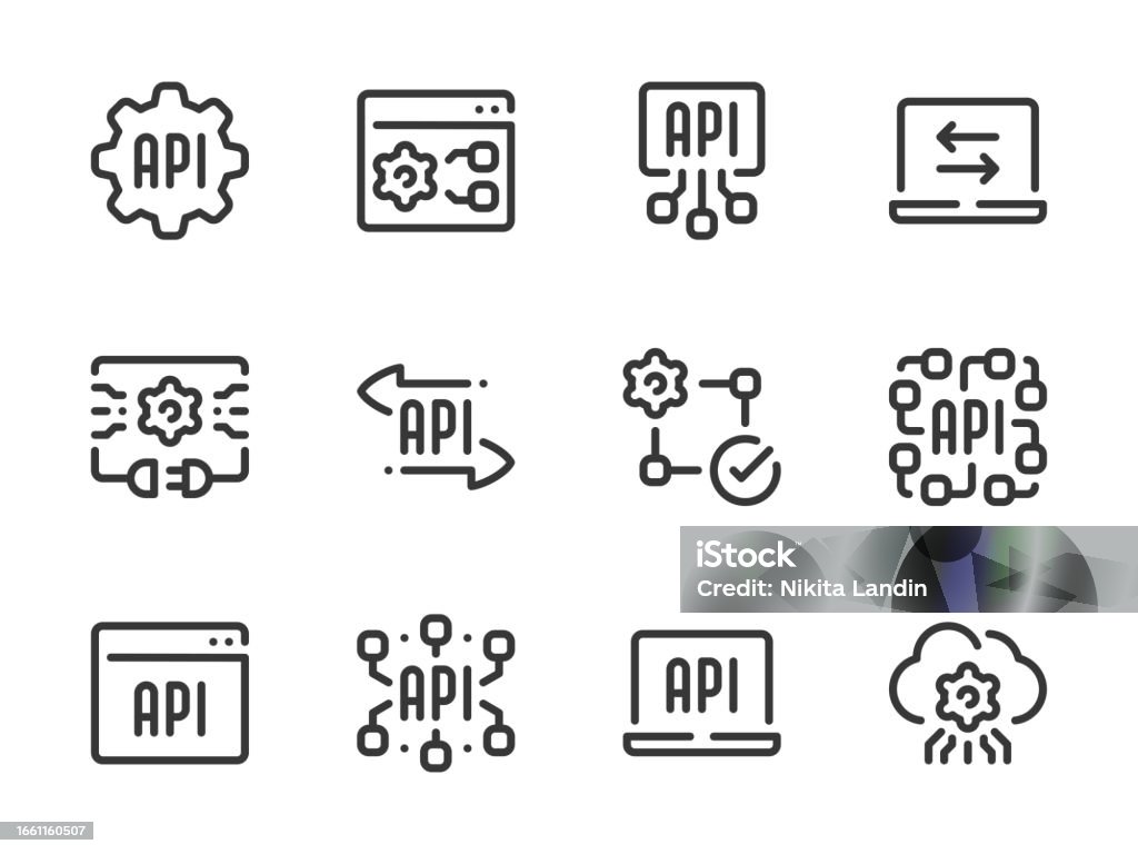 Api Software Development And Data Integration Vector Line Icons Stock Illustration Download