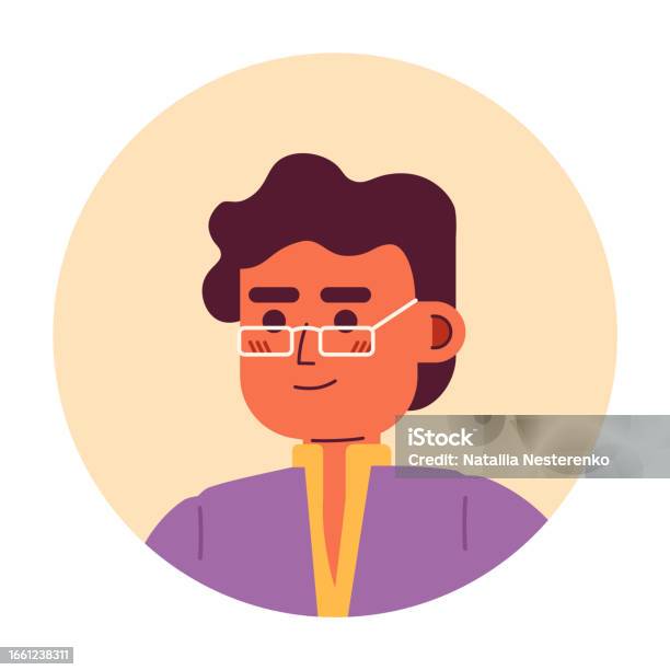 Adulte Indien Homme Semi Plat Vecteur Caractère Tête Icône Davatar De
