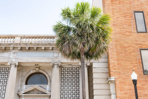 Free Stock Photo of Red Brick Building With Palm Trees | Download Free ...