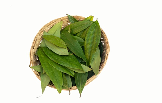 Tampilan Atas Daun Salam Mentah Atau Tejpatta Dalam Keranjang Bambu ... Tampilan Atas Daun Salam Mentah Atau Tejpatta Dalam Keranjang Bambu ...