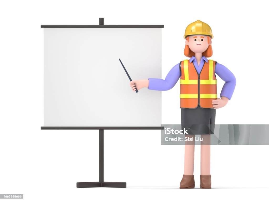 Ilustrasi 3d Insinyur Wanita Pam Dengan Papan Kosong Sebagai Presentasi ... Ilustrasi 3d Insinyur Wanita Pam Dengan Papan Kosong Sebagai Presentasi ...
