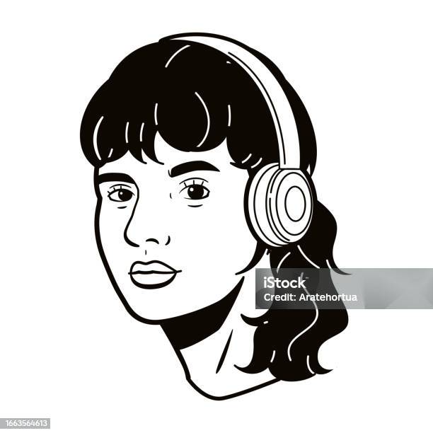 Vector Woman Avatar Headphone Cartoon Illustration Isolated Stock