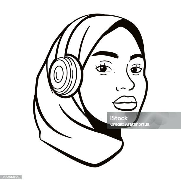 Vector Woman Avatar Headphone Cartoon Illustration Isolated Stock