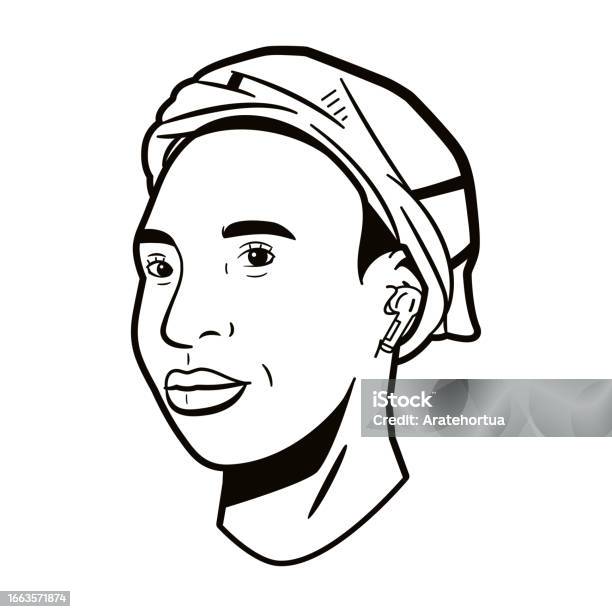 Vector Woman Avatar Headphone Cartoon Illustration Isolated Stock