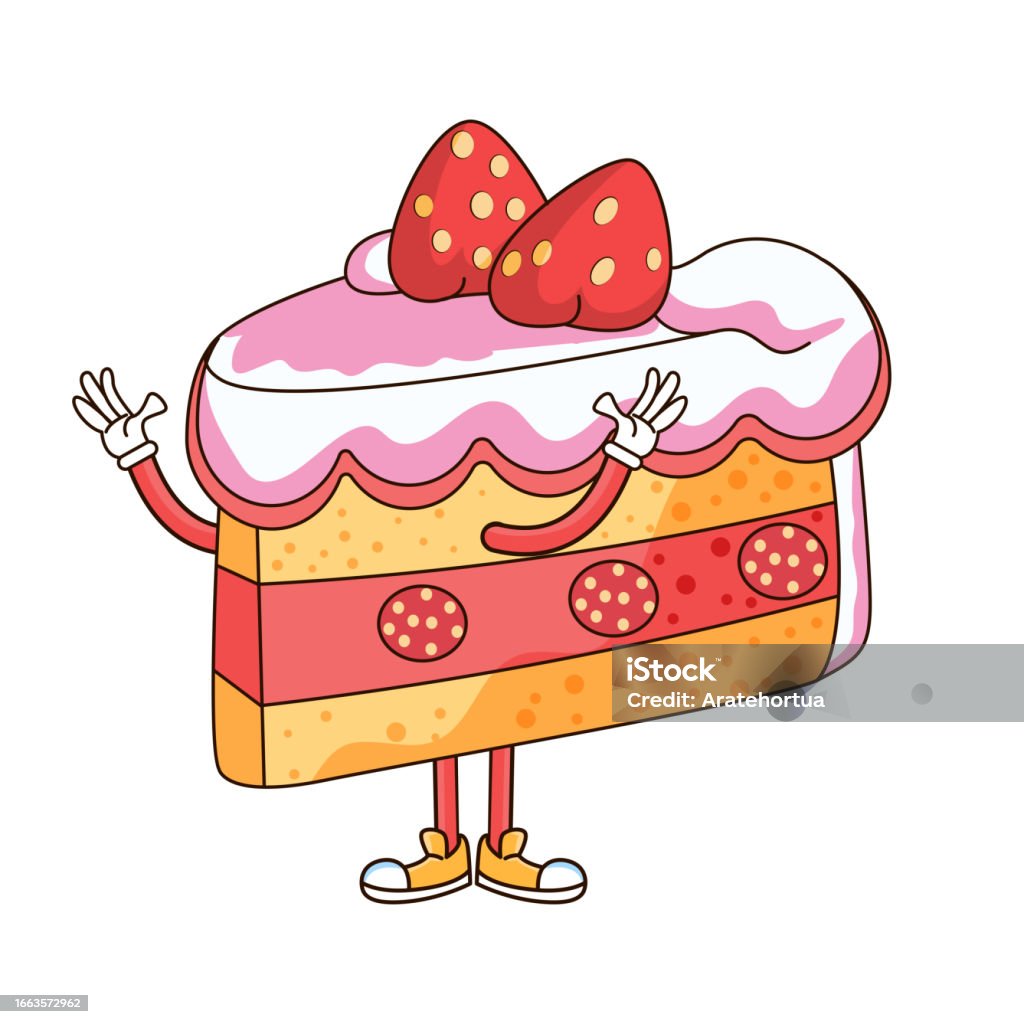 Ilustración De Pastel Fast Food Personaje Aislado Retro Cartoon Vector Y Más Vectores Libres De