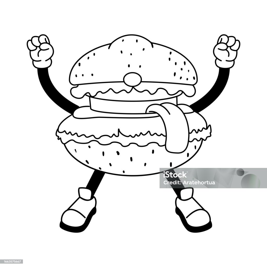 Ilustración De Hamburguesa Fast Food Personaje Aislado Retro Cartoon Vector Y Más Vectores