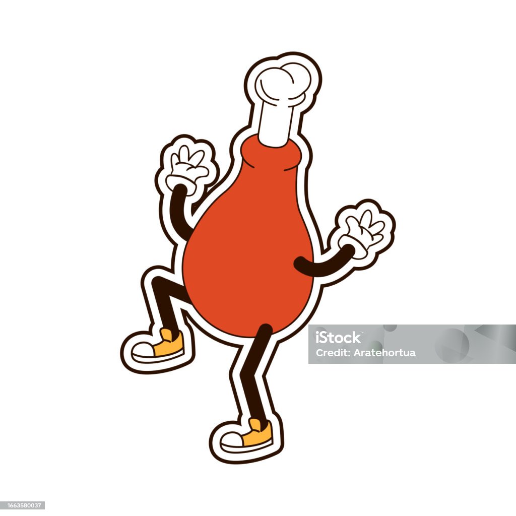 Ilustración De Pata De Pollo Fast Food Personaje Aislado Retro Cartoon Vector Y Más Vectores