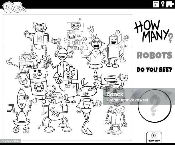 Comptage Des Robots De Dessins Animés Personnages Activité Éducative