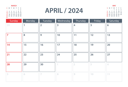 Modèle Vectoriel De Planificateur De Calendrier Davril 2024 La Semaine ... Modèle Vectoriel De Planificateur De Calendrier Davril 2024 La Semaine ...