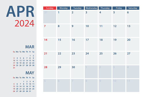 Modèle Vectoriel De Planificateur De Calendrier Davril 2024 La Semaine ... Modèle Vectoriel De Planificateur De Calendrier Davril 2024 La Semaine ...