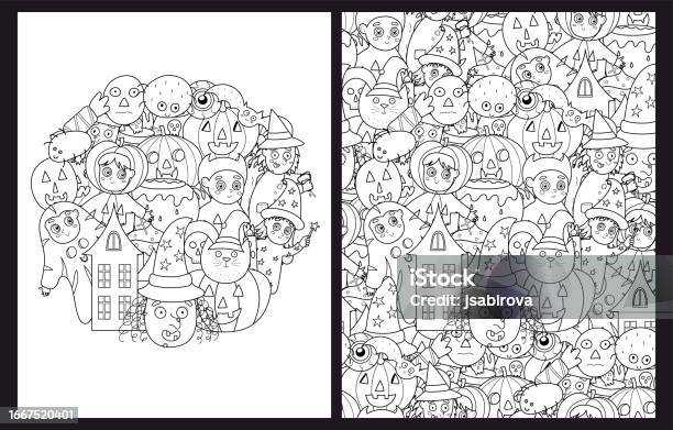 Ilustración de Dibujos Para Colorear De Lindos Personajes De Halloween ... Ilustración de Dibujos Para Colorear De Lindos Personajes De Halloween ...