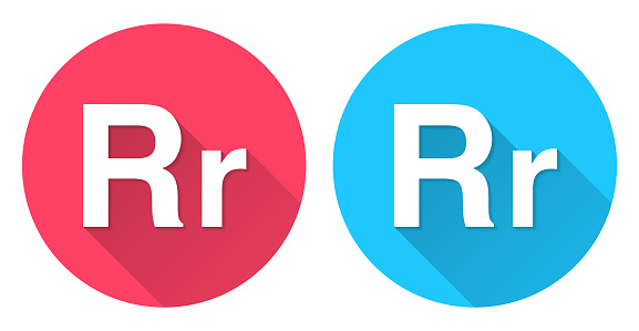 Letter R Uppercase And Lowercase Round Icon With Long Shadow On Red Or