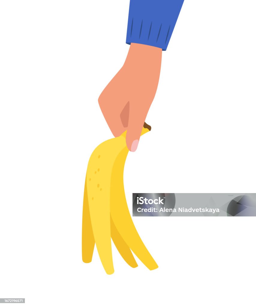 Tangan Memegang Kulit Pisang Tangan Membuang Pisang Ke Tempat Sampah