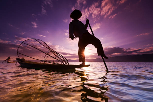 Free picture: beautiful photo, fisherman, paddle, silhouette, water ...