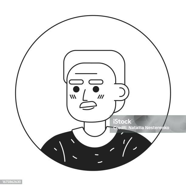 Handsome Senior Man With Silver Mustache Monochrome Flat Linear