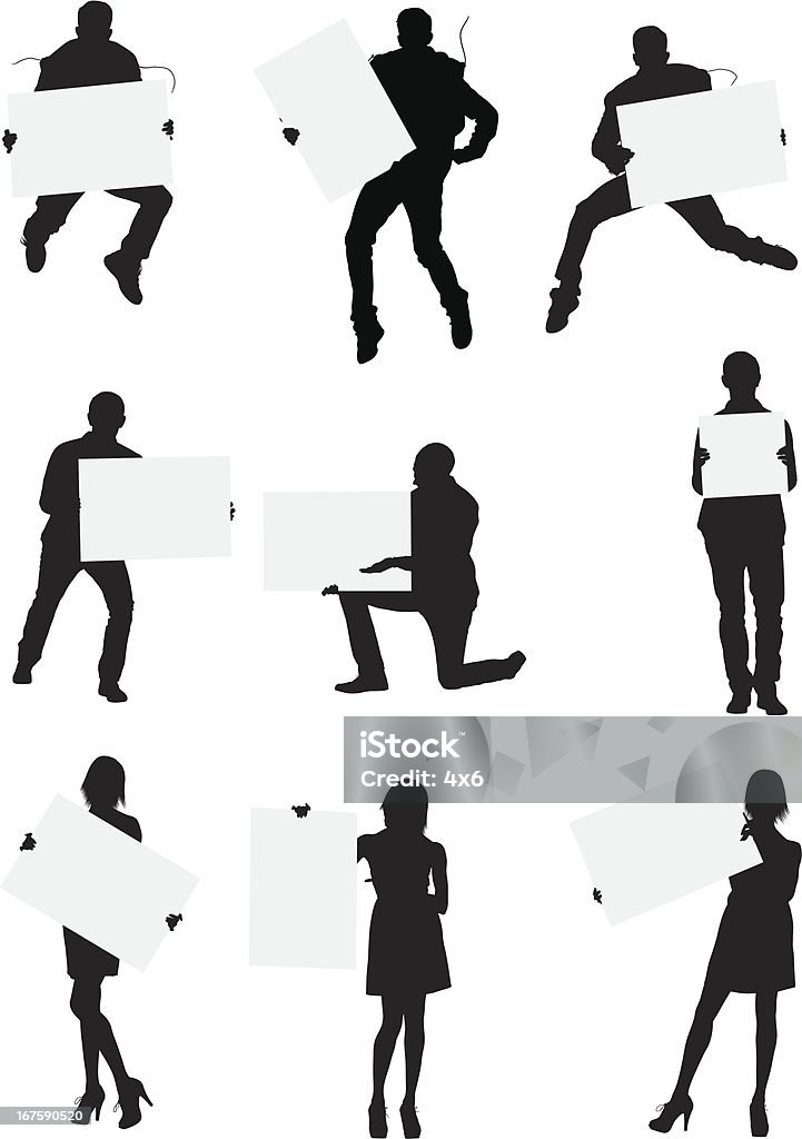 Silhouette Of People Holding Whiteboards Stock Illustration Download
