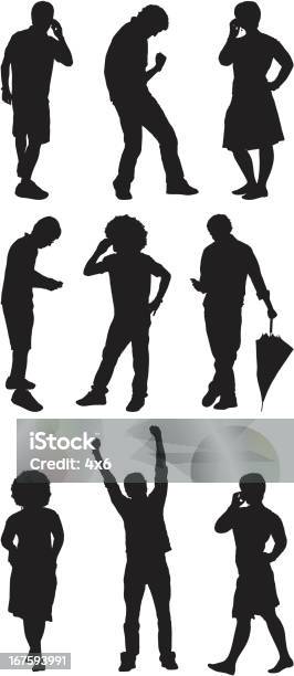 Siluet Orang Dalam Pose Yang Berbeda Ilustrasi Stok Unduh Gambar