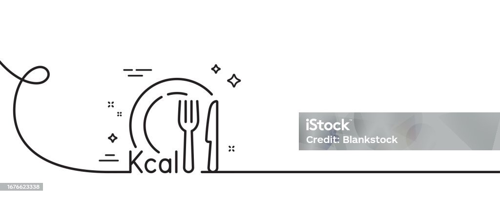 Calories Line Icon Diet Kcal Sign Continuous Line With Curl Vector Stock Illustration Download