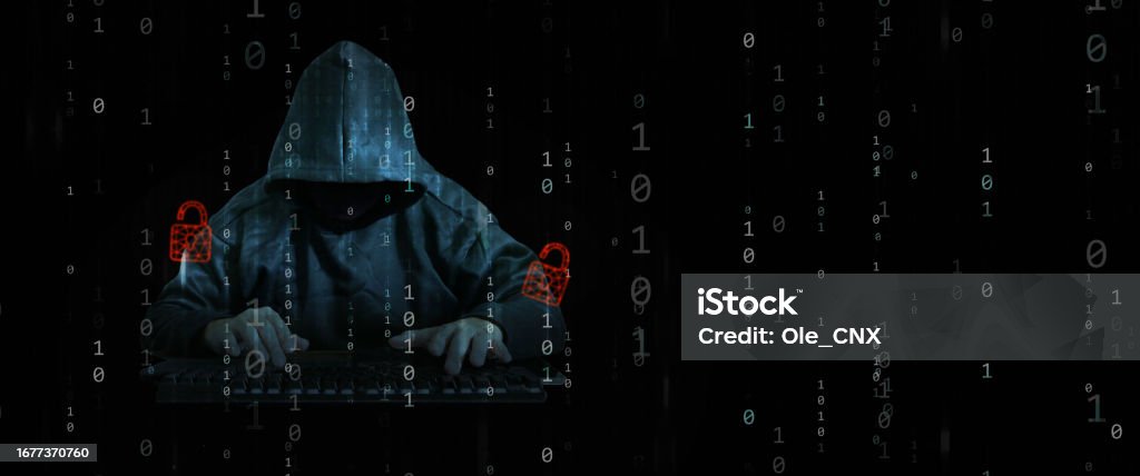 A Hacker Behind Binary Code Stream Of Data Unlock Cyber Security And Control Your Personal
