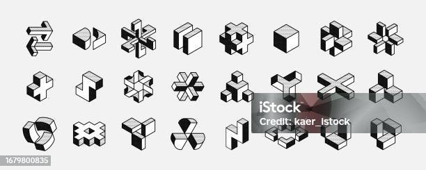 Set Logo Segi Enam Bintang Panah Kubik Dan Abstrak Isometrik Ilusi