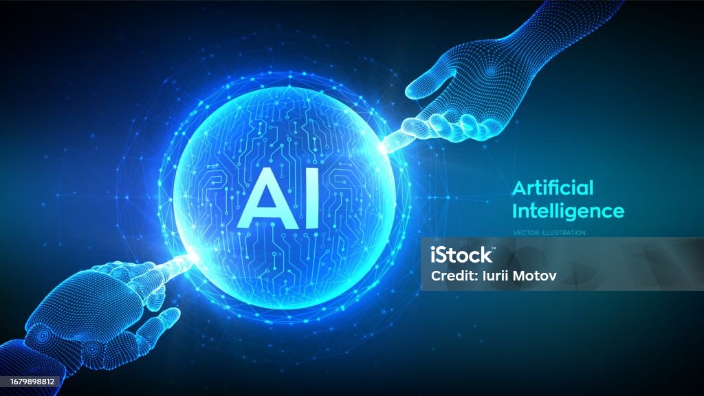 Ai Intelligence Artificielle Mains De Robot Et Sphère De Contact Humain