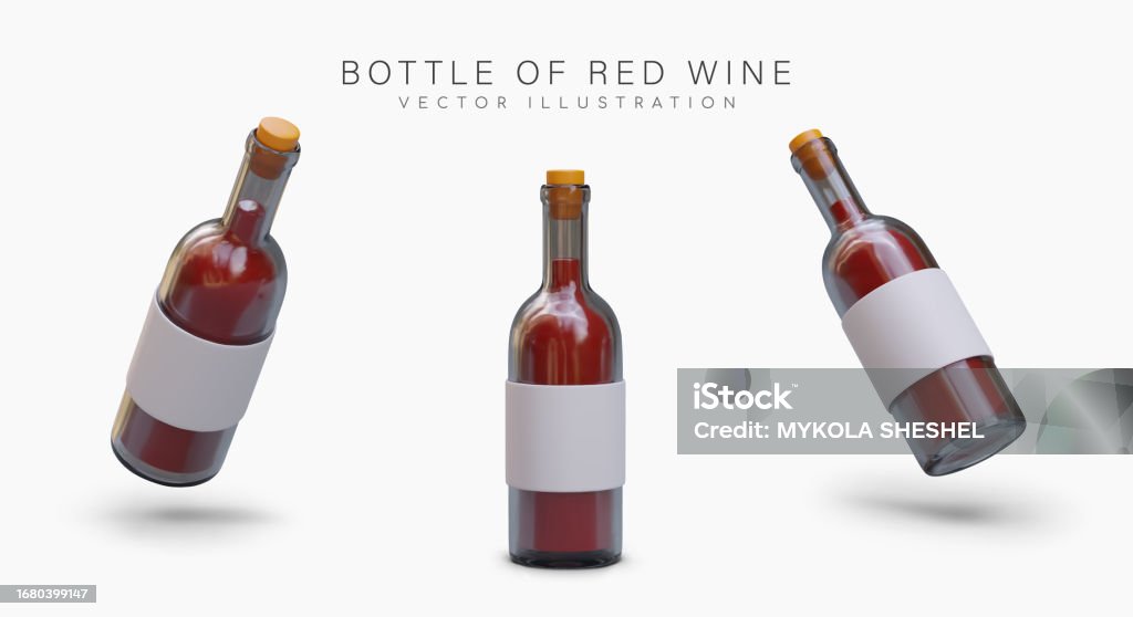 Botol Anggur Merah Yang Realistis Di Posisi Yang Berbeda Minuman