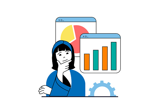 Konsep Analisis Data Dengan Adegan Orang Dalam Desain Web Datar Wanita