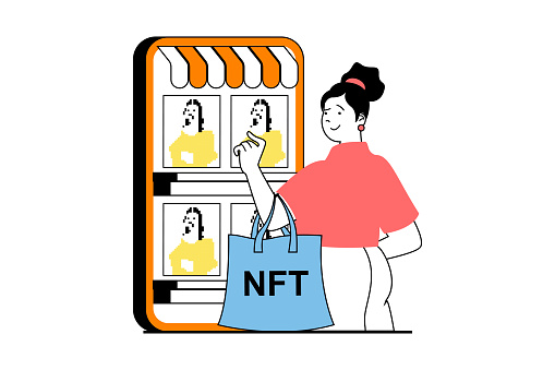 Konsep Token Nft Dengan Adegan Orang Dalam Desain Web Datar Wanita