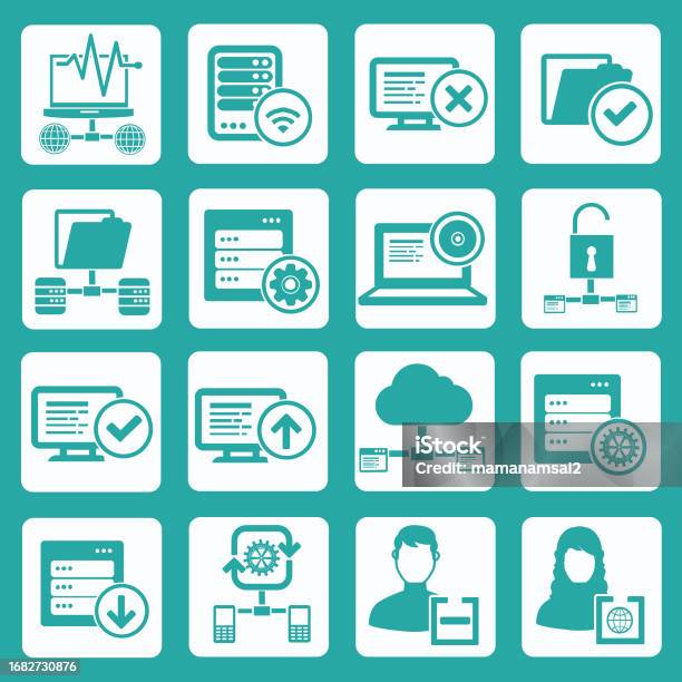 Database Dan Jaringan Vektor Icon Set Desain Ilustrasi Stok Unduh