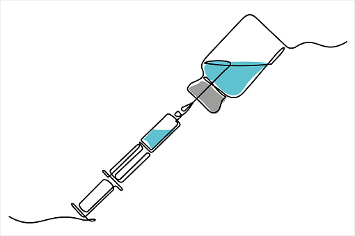 Dessin Continu Dune Ligne De Seringue Avec Aiguille Et Test De Tube