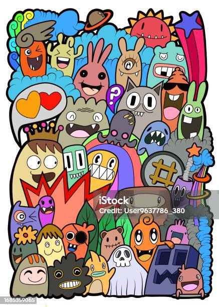 Ilustrasi Yang Digambar Tangan Doodle Monster Ilustrasi Monster Kartun