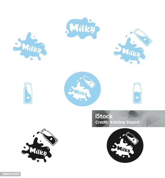 Template Stiker Logo Susu Branding Percikan Susu Botol Susu Ilustrasi