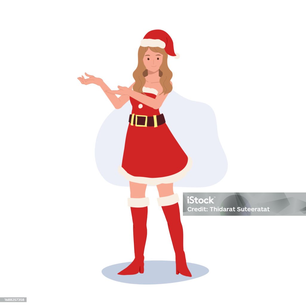Smiling Young Woman In Santa Claus Costume Beautiful Girl In Santa Claus Outfit Festive Holiday