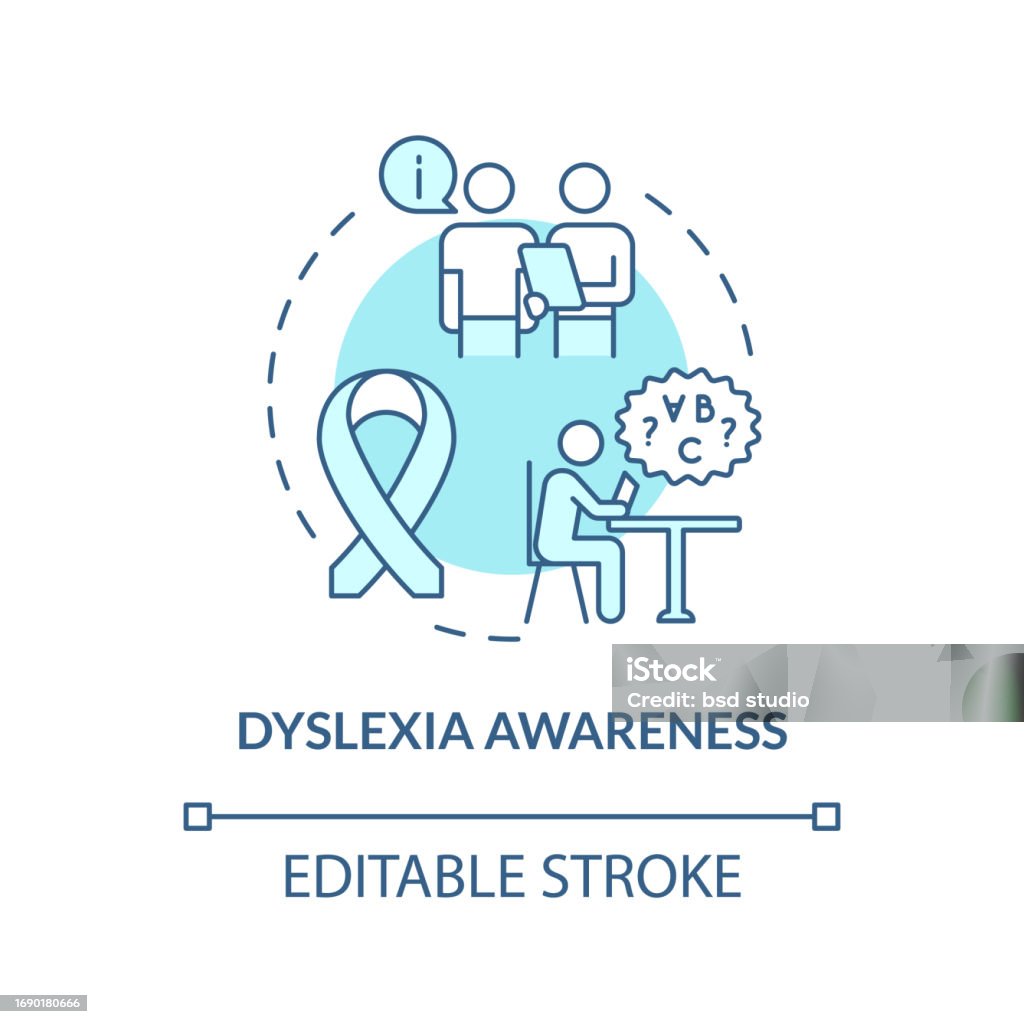 2d Blue Line Icon Dyslexia Awareness Concept Stock Illustration