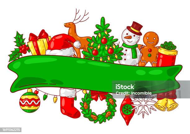 Joyeux Noël Arrièreplan Objets De Vacances Dans Le Style Dessin Animé