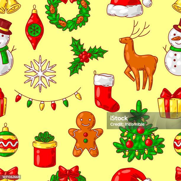 Joyeux Modèle De Noël Arrièreplan De Vacances Dans Le Style Dessin