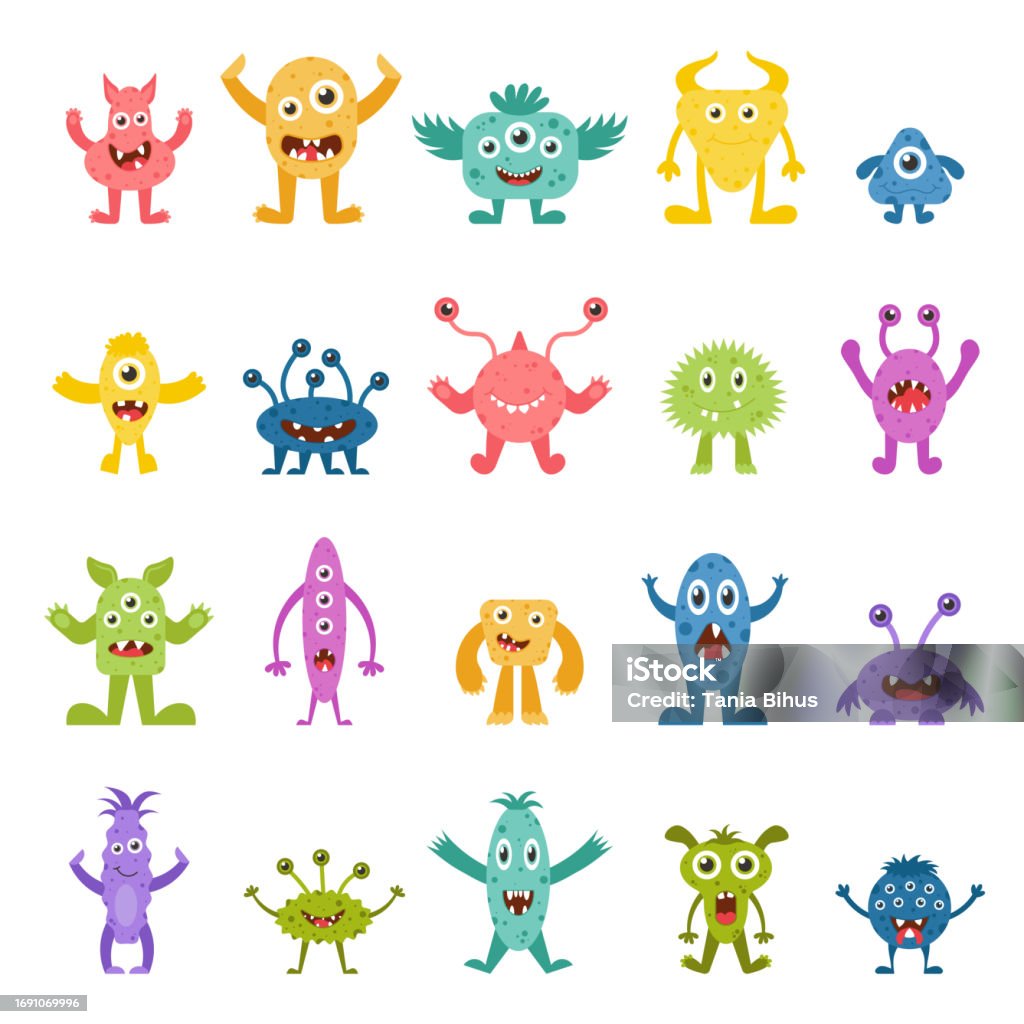 Set Of Cute Monsters Vector Illustration Stock Illustration Download