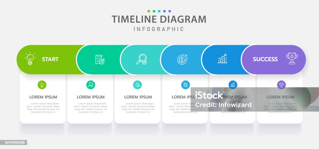 Infographie 6 Étapes Diagramme Chronologique Moderne Avec Feuille De