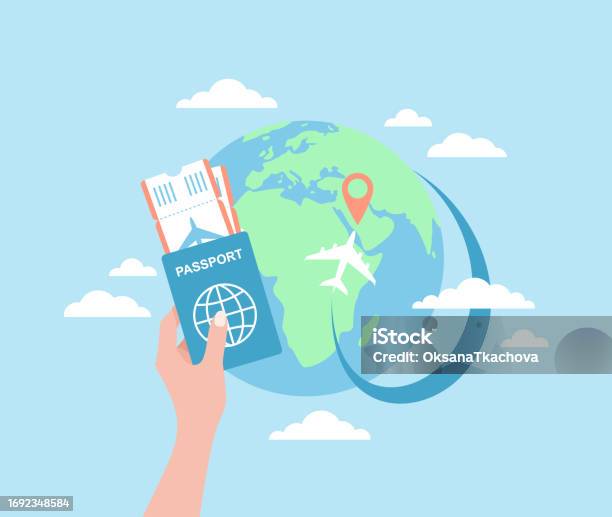 Une Main Tenant Un Passeport Et Des Billets Davion Un Globe Terrestre