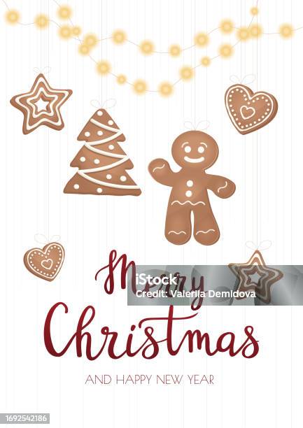 Kartu Pos Selamat Natal Dan Tahun Baru Dengan Roti Jahe Dan Karangan