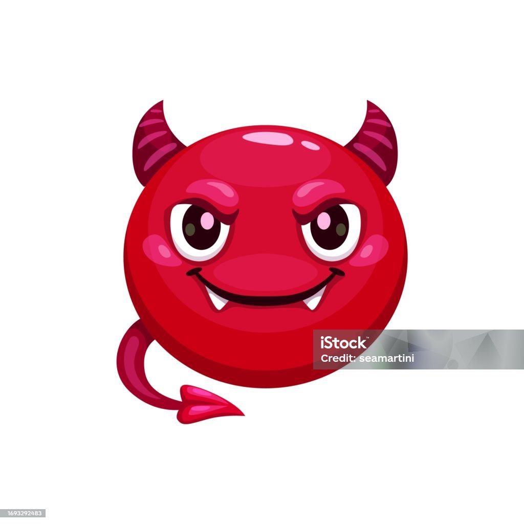 Cartoon Halloween Devil Emoji Face With Horns Stock Illustration Download Image Now Anger