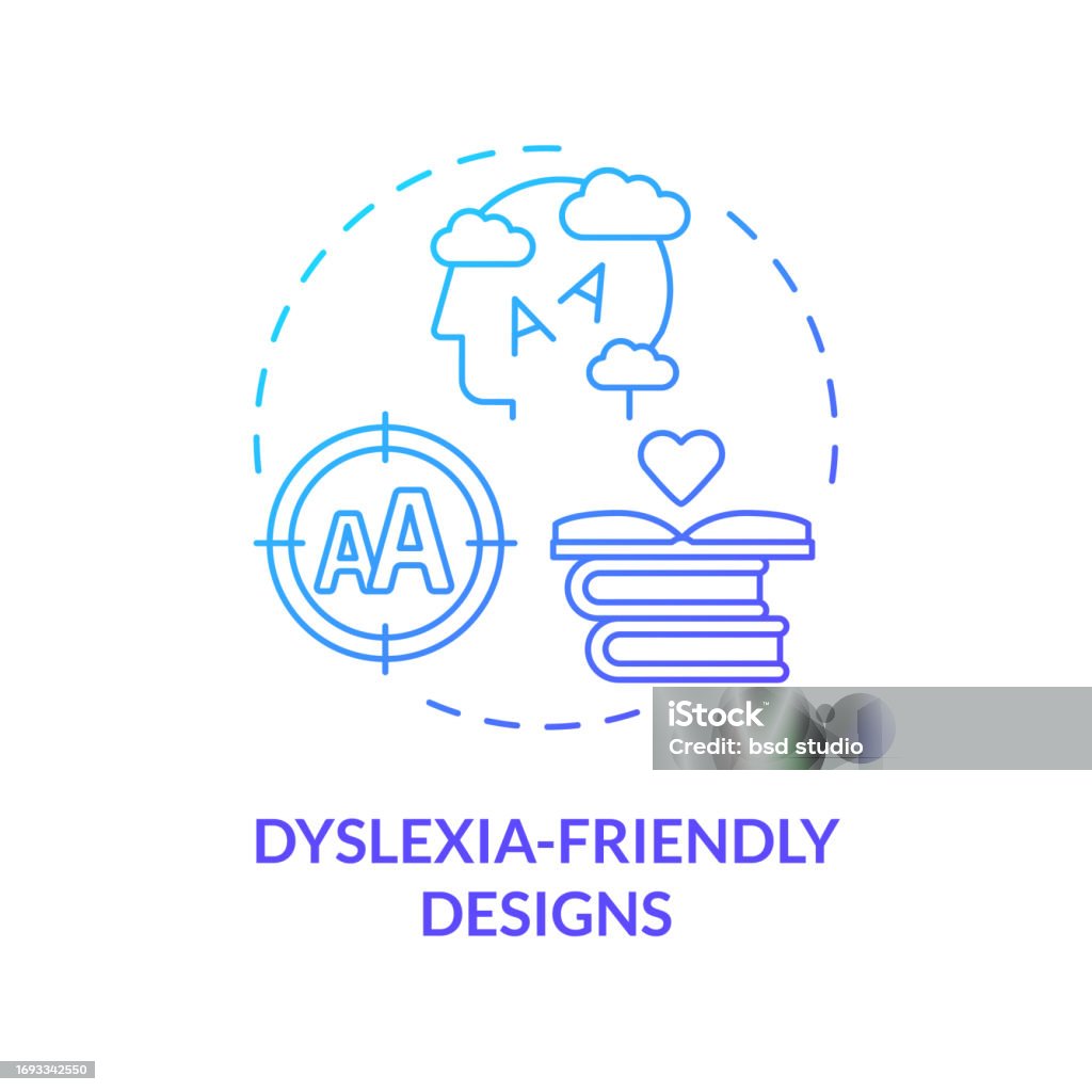Gradient Blue Line Icon Dyslexia Friendly Designs Concept Stock