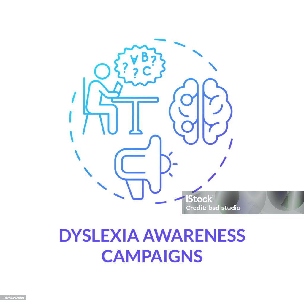 Gradient Blue Line Icon Dyslexia Awareness Campaigns Concept Stock