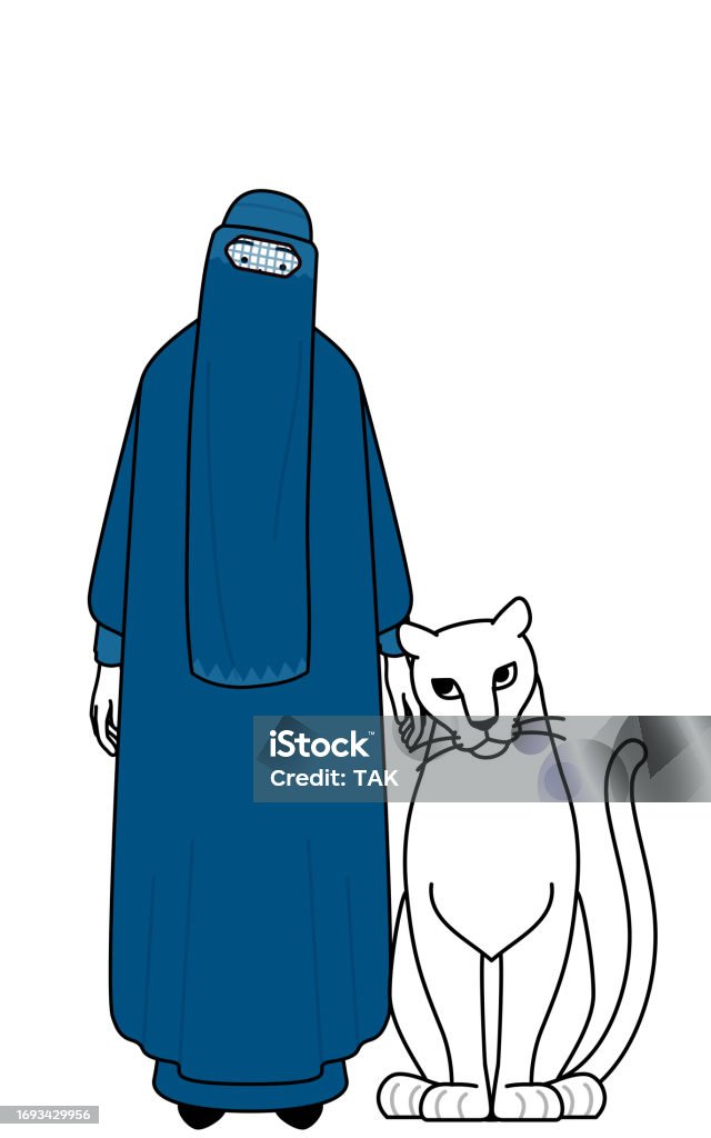 Muslim Woman In Burqa Is Petting A Pet Lioness Stock Illustration ... Muslim Woman In Burqa Is Petting A Pet Lioness Stock Illustration ...