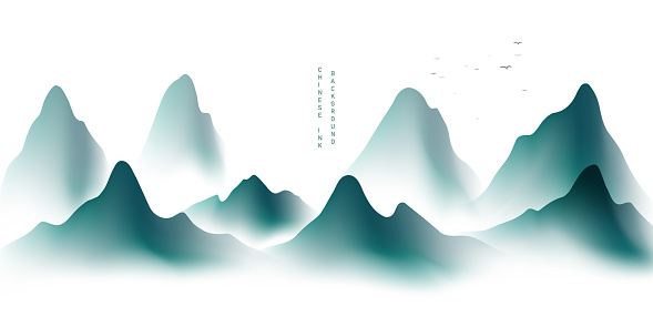 Ilustrasi Vektor Desain Modern Dari Lukisan Pemandangan Tinta Cina Yang