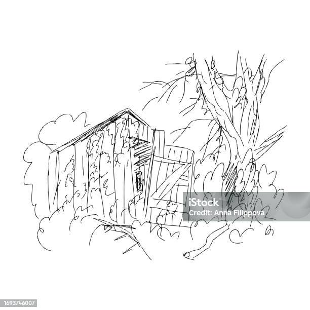 Sketsa Gambar Tangan Ditinggalkan Gudang Di Hutan Cetakan Sempurna