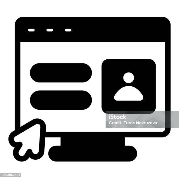 Monitor User Authorization Window Cursor Pointer Solid Icon Ui Concept Avatar Vector Sign On